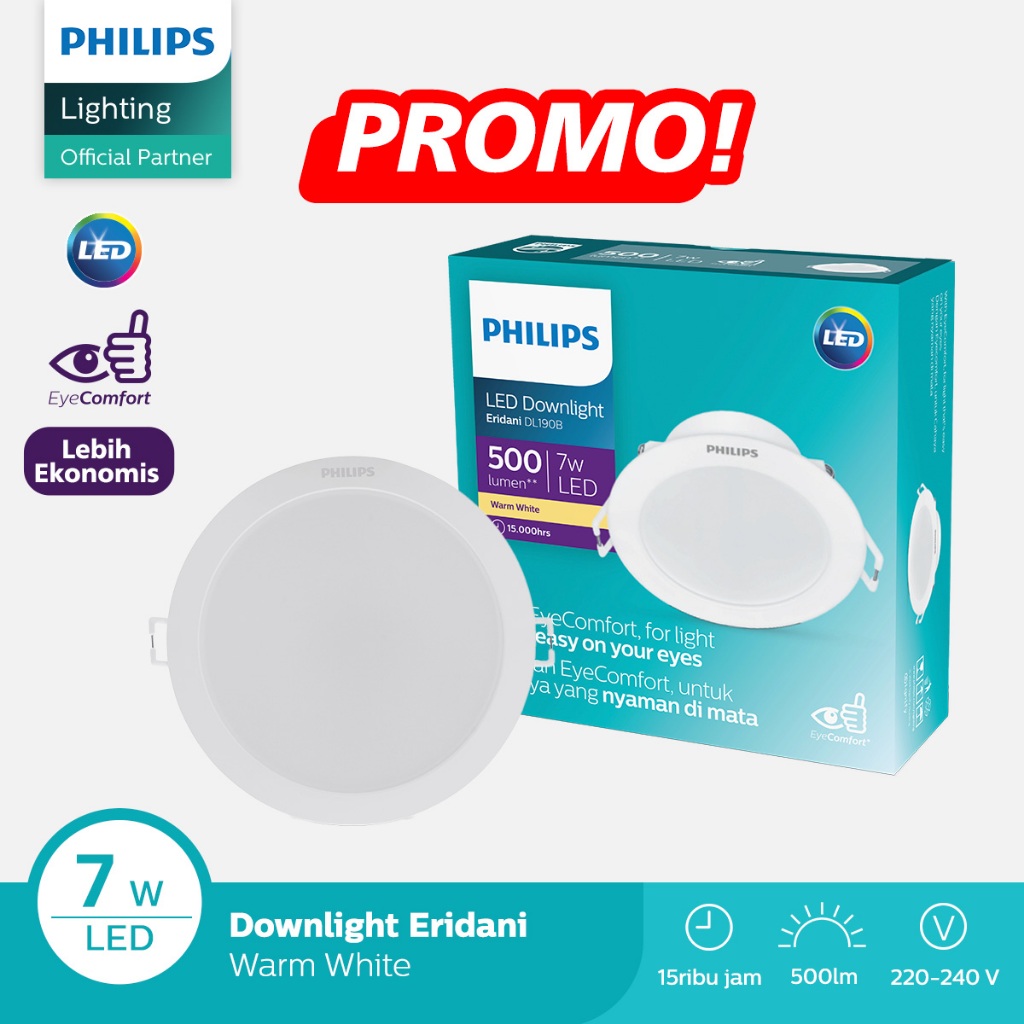 Jual Philips Lampu Downlight ERIDANI 100 7W 30K WH Recessed LED Kuning ...