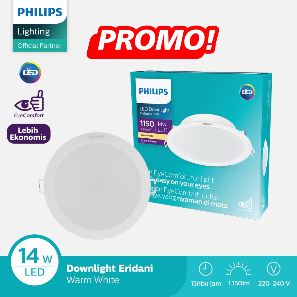 Jual Philips Lampu Downlight ERIDANI 150 14W 30K WH Recessed LED Kuning ...