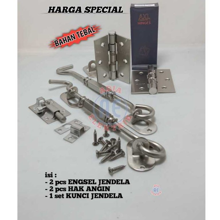 Jual Harga Special !! 1 Set Paket Engsel Jendela - Penahan Jendela ...