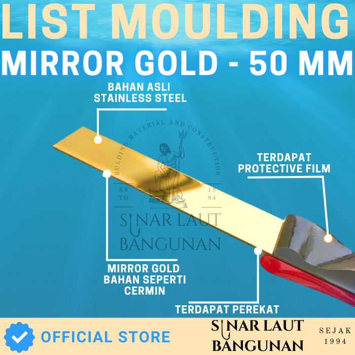 Jual List Plat Strip Gold Emas Stiker Dekorasi 50MM | Shopee Indonesia