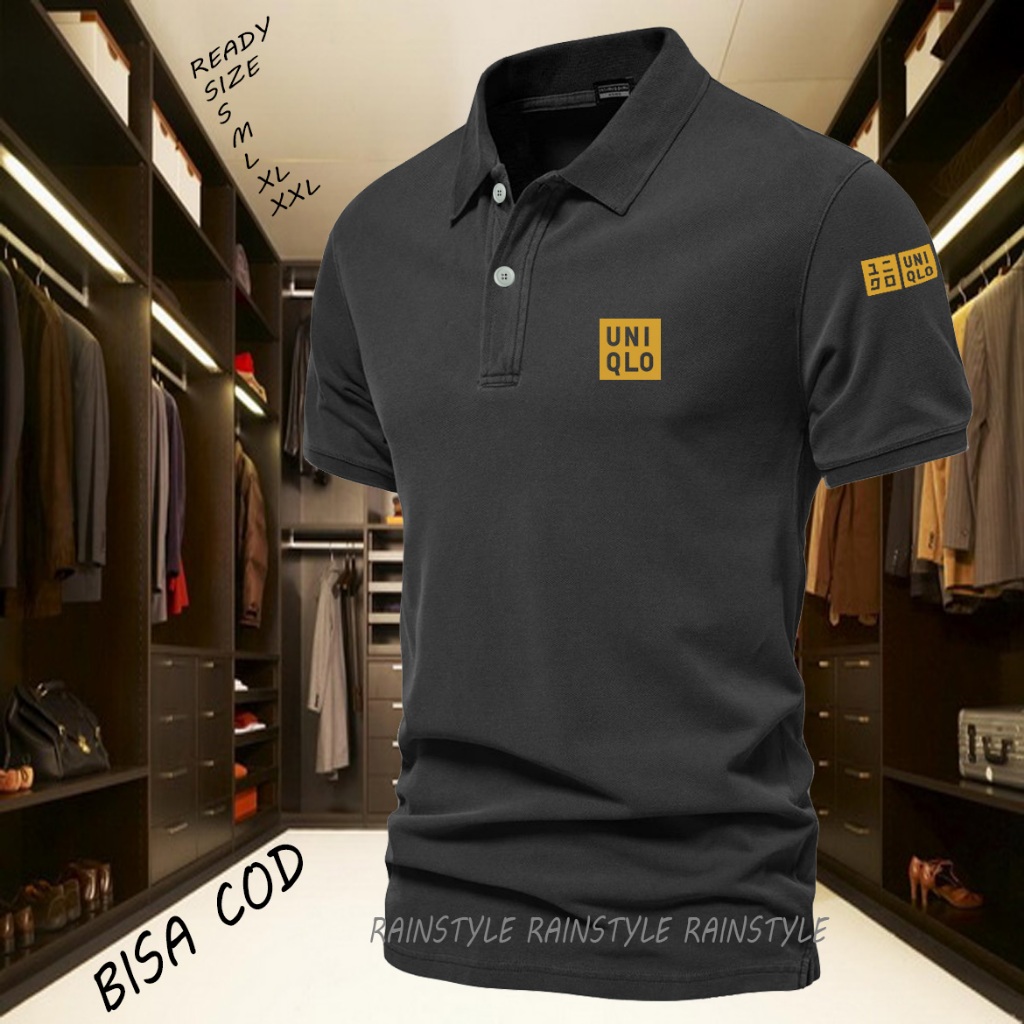 Jual COD T-shrit Kaos POLO kerah Uniqlo Plus Lengan Text Gold Kaos ...