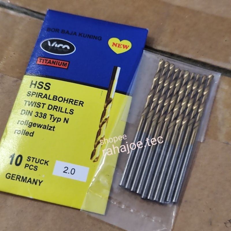 Jual Mata Bor Besi Kuning 2mm Set Isi 10 Pcs Titanium 2 mm | Shopee ...