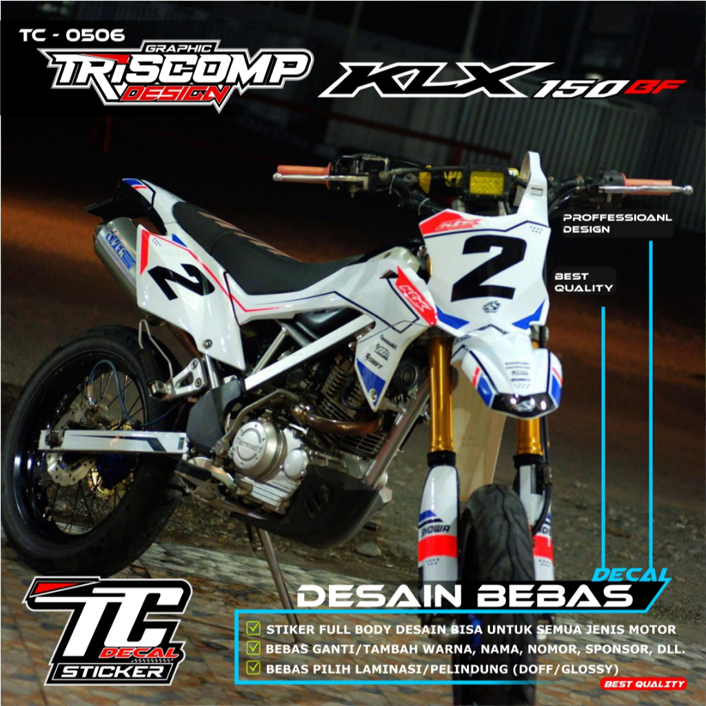 Jual Decal custom Sticker Motor KLX BF 150 grafis putih kombinasi bahan ...