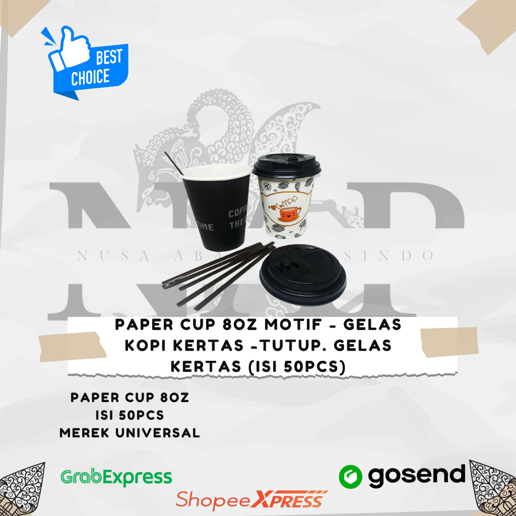 Jual Paper Cup 8oz Motif - Gelas Kopi Kertas -Tutup. Gelas Kertas (isi 50pcs) | Shopee Indonesia