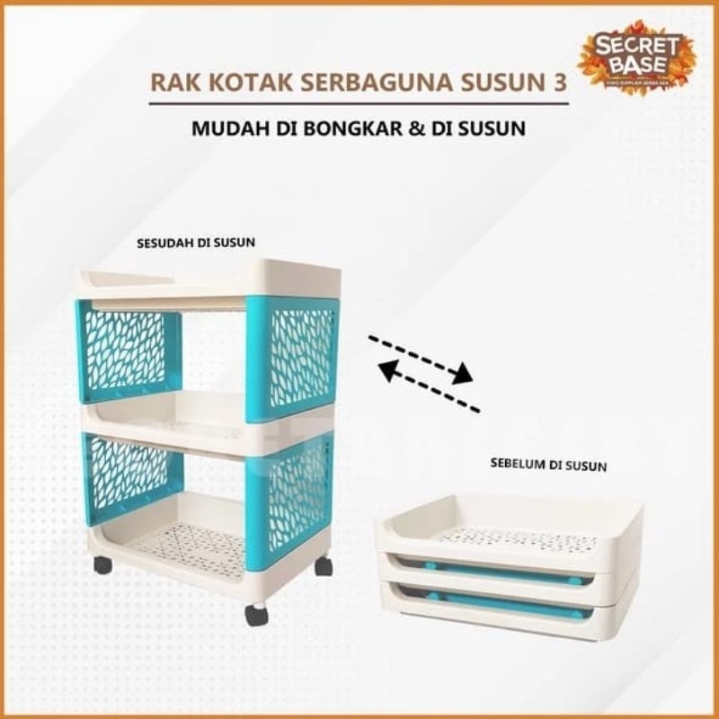 Jual RAK FAWSLINE 3 SUSUN PLASTIK SERBAGUNA + RODA / RAK MULTIFUNGSI ...