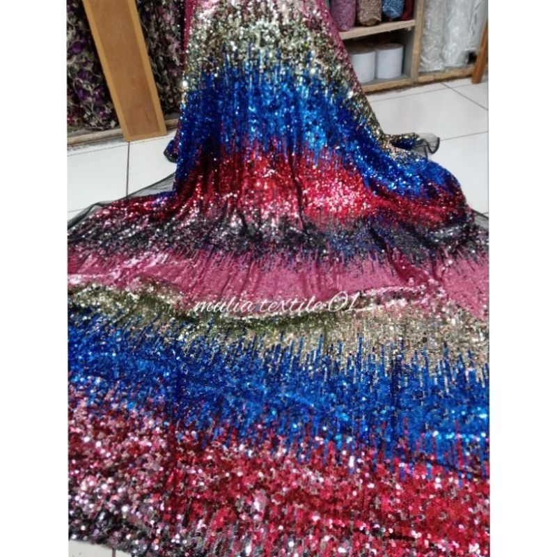 Jual (COD)kain sequin gradasi terbaru/ kain sequin ombre (harga 1/2 ...