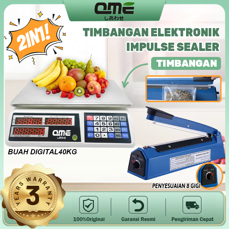 Jual QME Timbangan Buah Digital 40kg+Alat Press Plastik Impulse Sealer 20cm/30cm | Shopee Indonesia