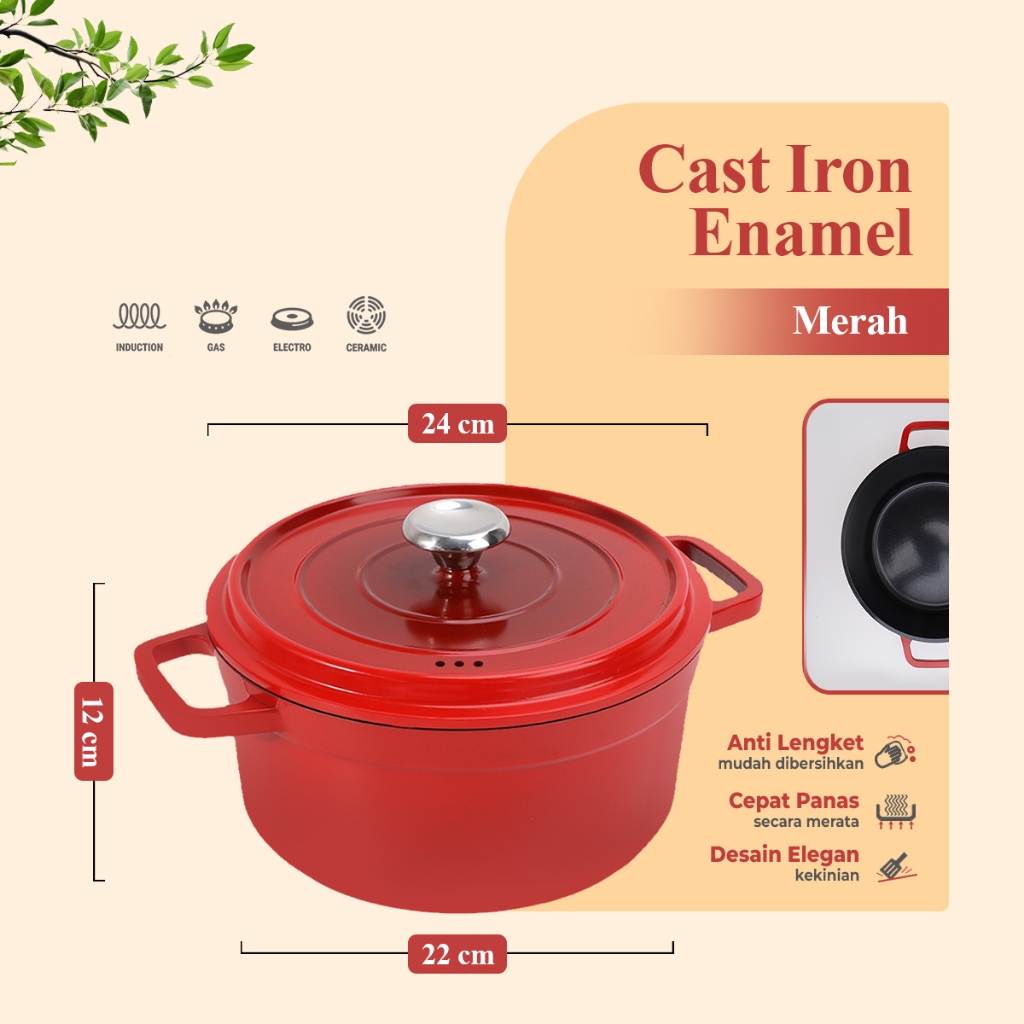 Jual Hongzhuo Enamel Cast Iron Panci 24CM Enamel Besi Cor Panas Merata ...