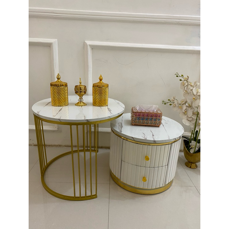 Jual Meja Minimalis Bulat Besar 1 Set Meja Salur 2 Laci Meja Estetik ...