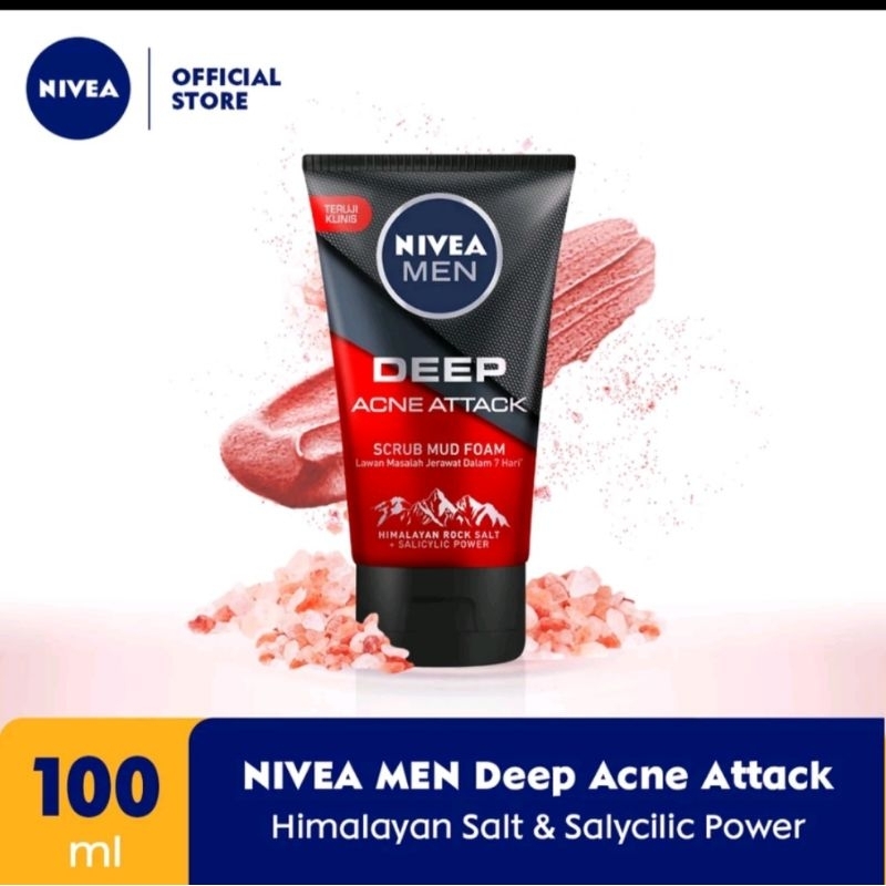 Jual NIVEA MAN Face Wash Deep Acne Attack Scrub Mud Foam 100ML | Shopee ...
