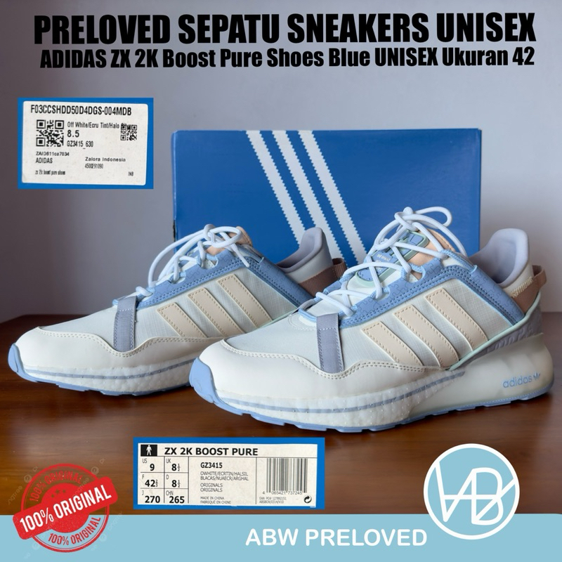 Jual PRELOVED ADIDAS zx 2k boost pure shoes Blue / Cream SEPATU PRIA ...
