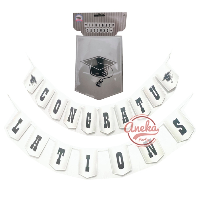 Jual banner wisuda congratulations hitam putih toga / banner graduation ...