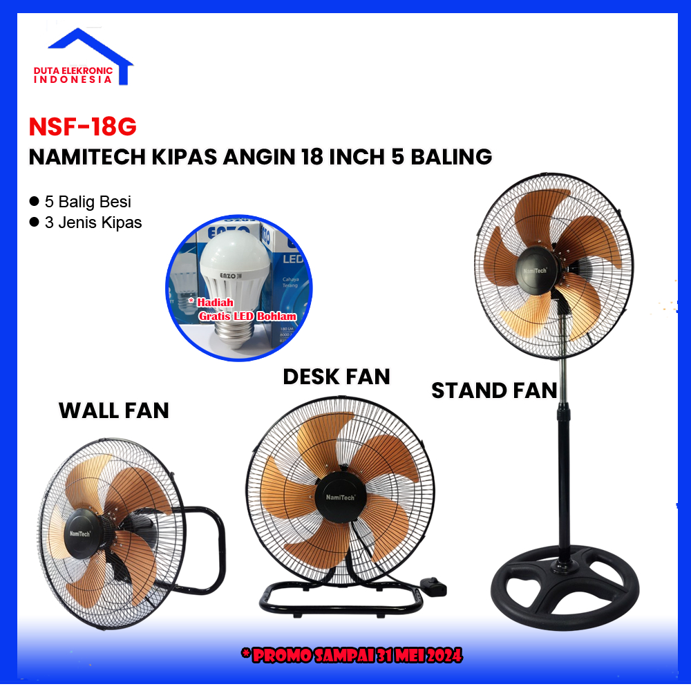 Jual Namitech Kipas Angin Besi Tornado 18 Inch NSF-18G 5 Baling 3 Model ...