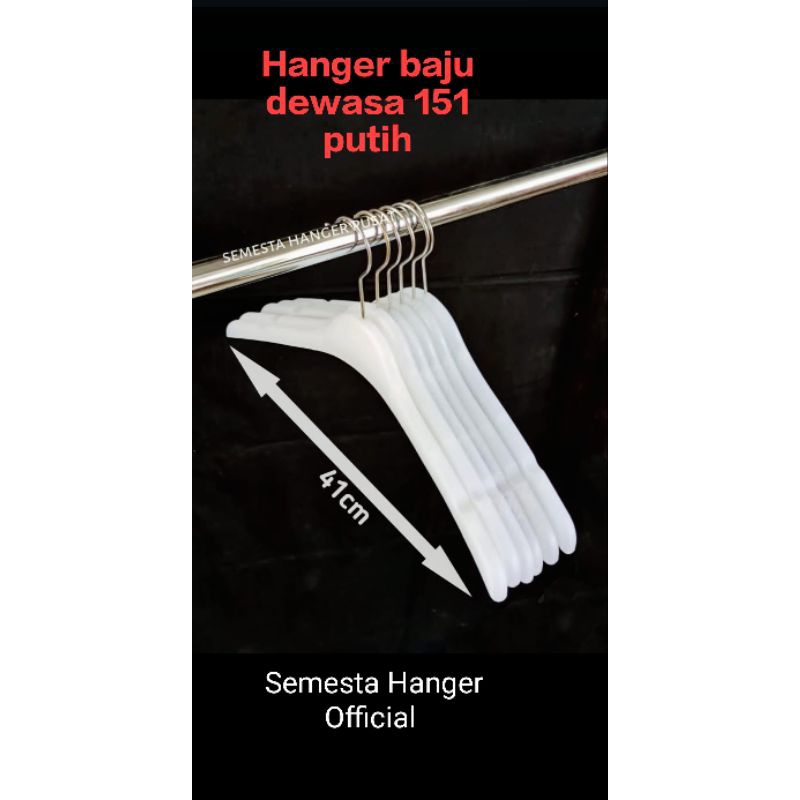Jual Hanger Baju Dewasa 151 Putih lebar bahu 41cm dijual per 6 pcs ...