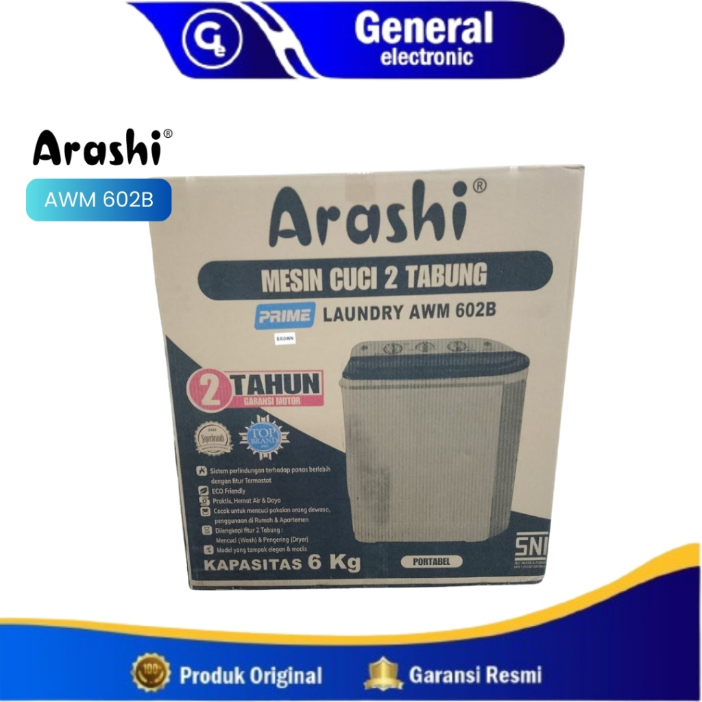 Jual Mesin Cuci ARASHI 2 Tabung AWM 602B - 6 KG Low Watt Garansi Resmi | Shopee Indonesia