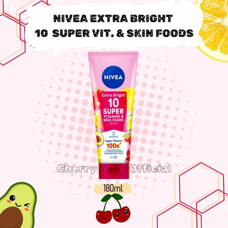 Jual NIVEA Extra Bright Vitamin Lotion C&E | 10 Super Vitamins Skin Food Serum 180ml Original ...