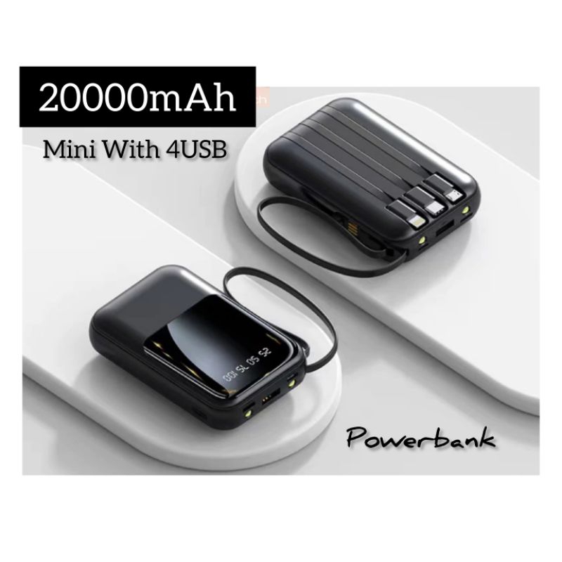 Jual Powerbank 20000 mAh mini With 4 USB CableFast Charging Lightweight ...