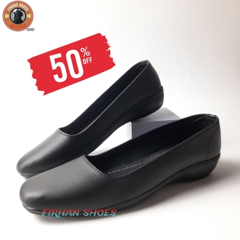 Jual SEPATU KERJA CEWEK PANTOFEL FLAT HITAM TREPES ASLI CANTIK PREMIUM ...