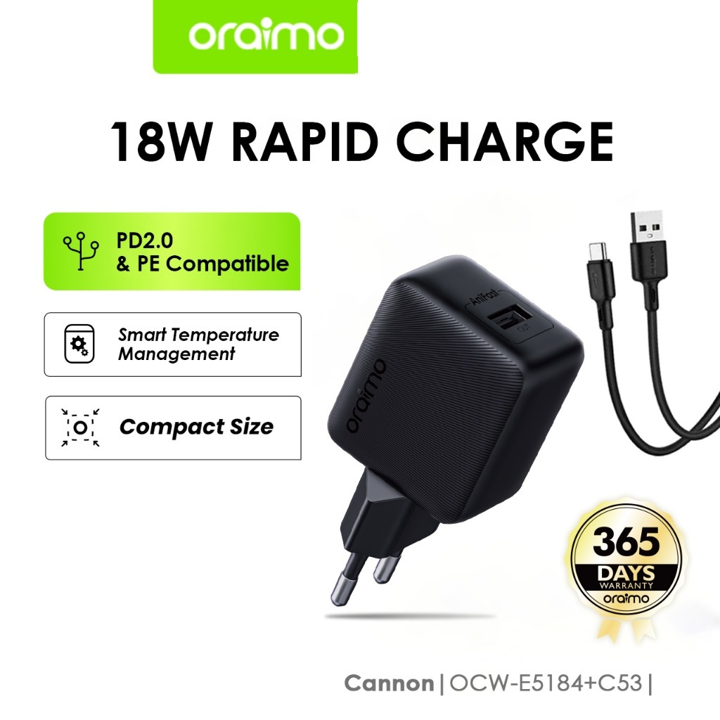 Jual Oraimo Charger Handphone Cannon 18W OCW-E5184 Fast Charging Quick ...