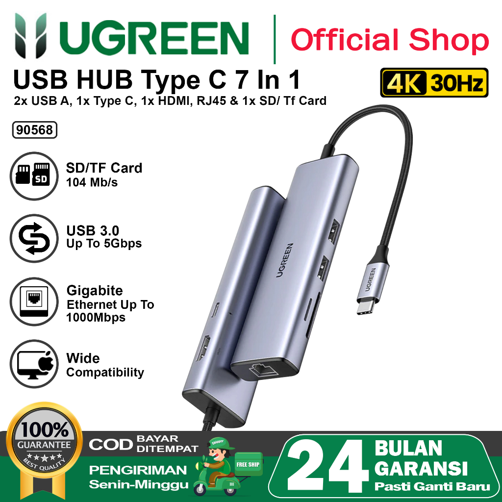 Jual UGREEN USB C Hub 7 in 1 USB 3.0 HDMI SD TF Card 4K 30Hz Display 15214 | Shopee Indonesia