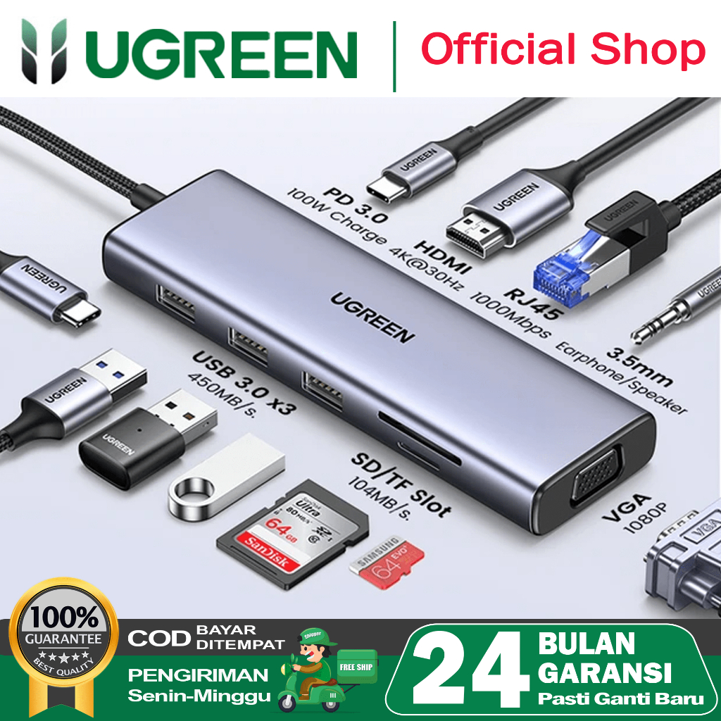 Jual UGREEN USB C Hub 7 in 1 USB 3.0 HDMI SD TF Card 4K 30Hz Display 15214 | Shopee Indonesia