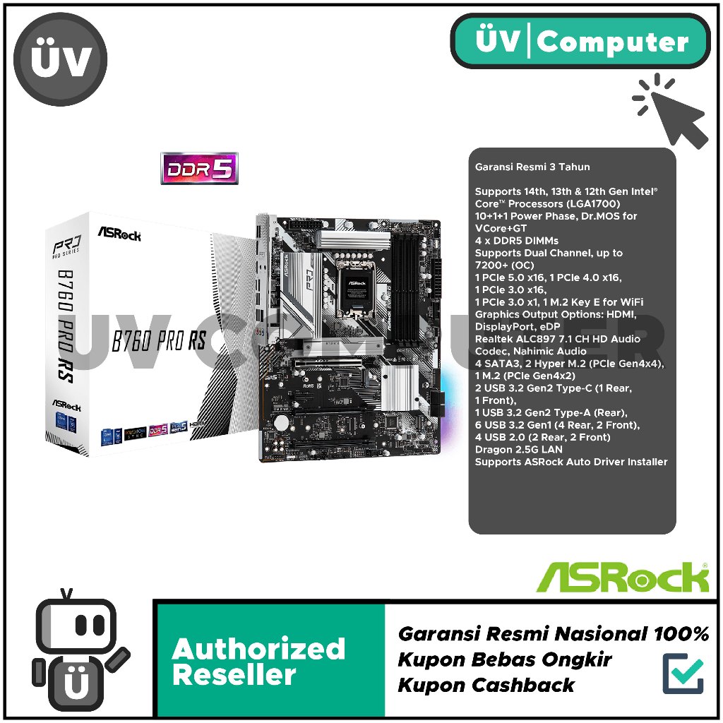 Jual Motherboard Mobo Intel B760 PRO RS DDR5 LGA 1700 ATX | Shopee ...