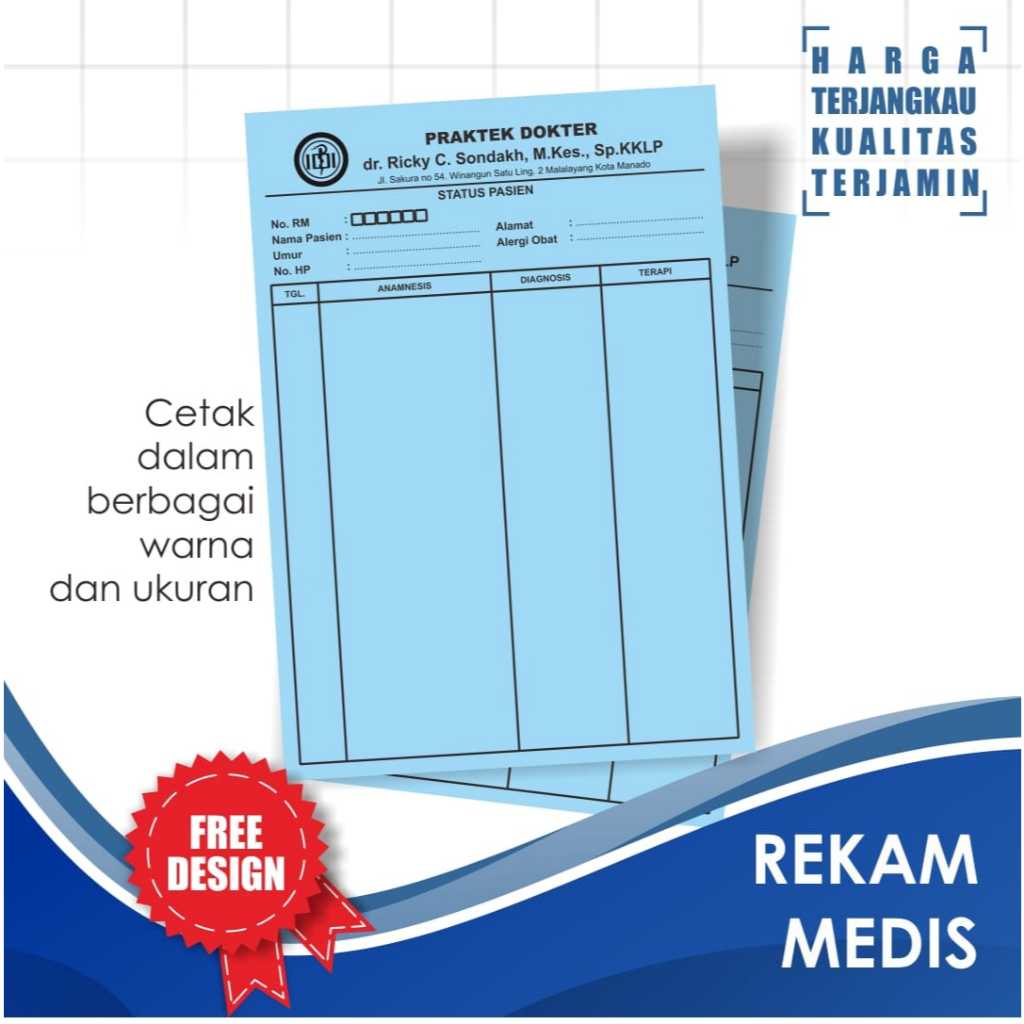 Jual CUSTOM LEMBAR RM, LEMBAR STATUS PASIEN, MEDICAL RECORD, LEMBAR ...