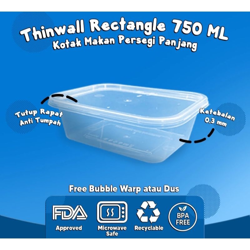 Jual Kotak Makan Plastik 750 ML Isi 25Pcs Tempat Box Nasi - Thinwall ...