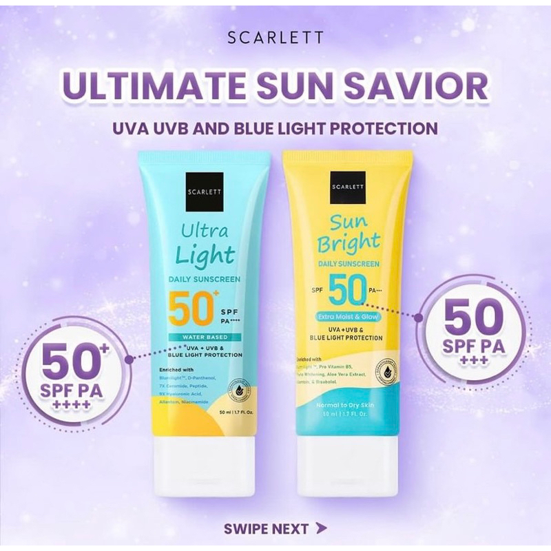 Jual Scarlett Sunscreen / Scarlett Sun Bright SPF 50 PA+++ Extra Moist and Glow / Scarlett Ultra ...