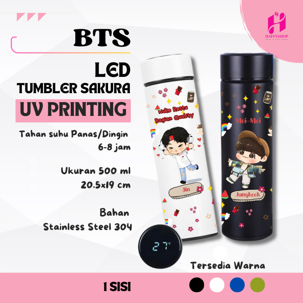 Jual [ BTS ] LED TUMBLER CUSTOM KPOP UV Print Hampers Korea Tumbler Botol Termos Sakura | Shopee ...