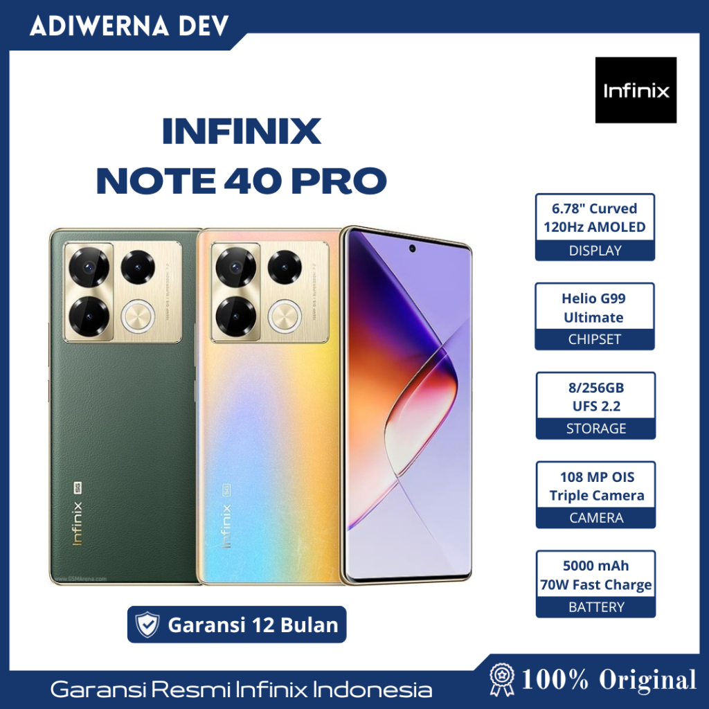 Jual Infinix Note 40 Pro 8/256GB Garansi Resmi - Up to 16GB Extended RAM - Helio G99 - 6.78 ...
