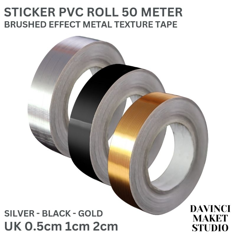 Jual (50m) Isolasi PVC Motif Logam Kilap 0.5cm 1cm 2cm x 50m Lakban ...