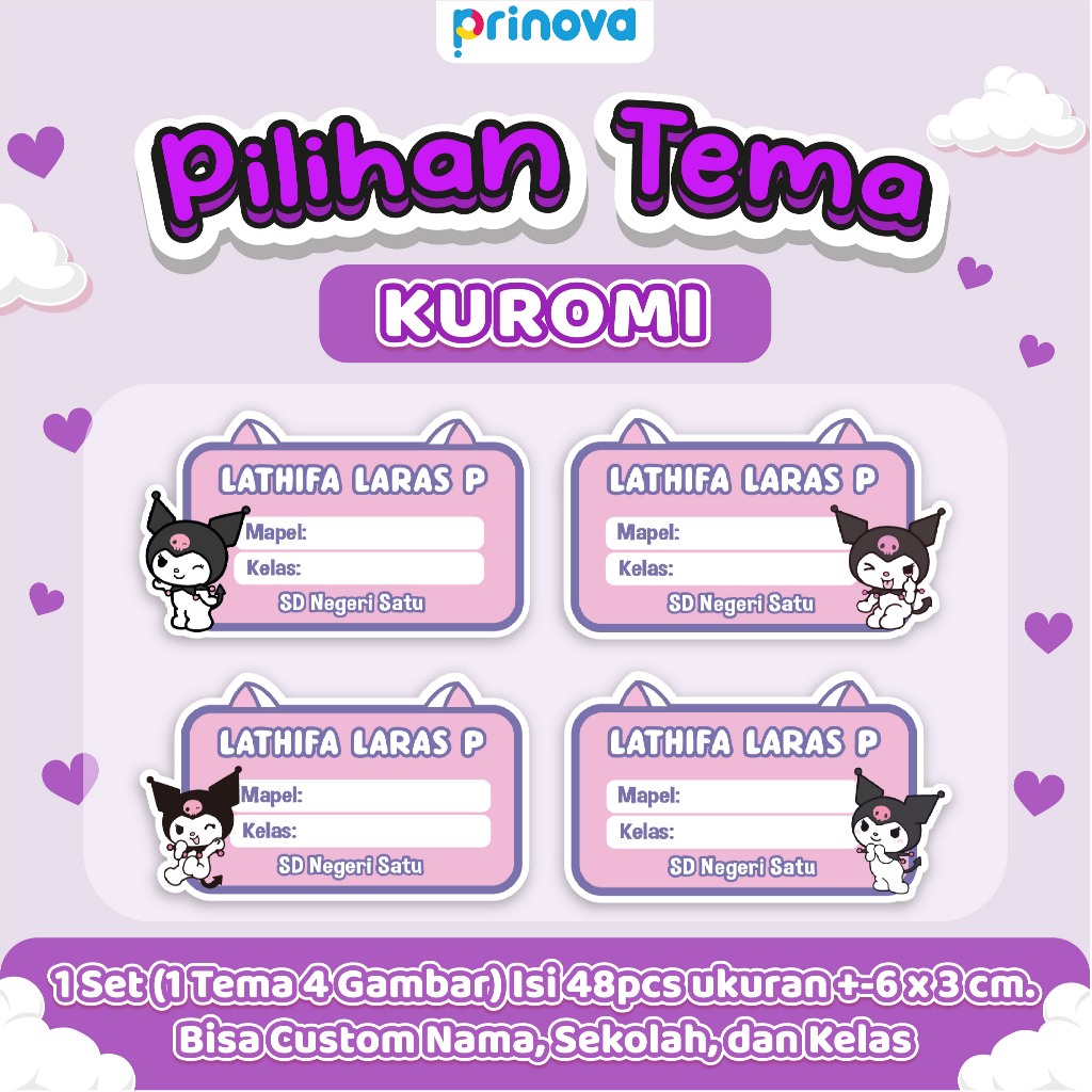 Jual Stiker Label Nama Buku Anak Sekolah Custom isi 48pcs bisa tambah ...
