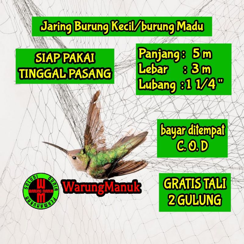 Jual jaring burung konin 5 meter jaring burung kecil 1 inci warna hitam ...