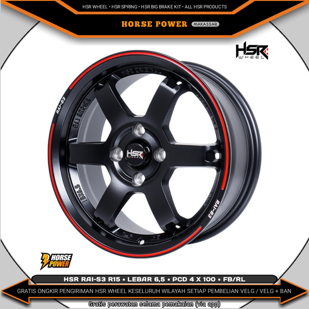 Jual Velg R15 • Mobil 4 Baut Roda • Single Pcd 4 x 100 • Hsr Rai-S3 ...