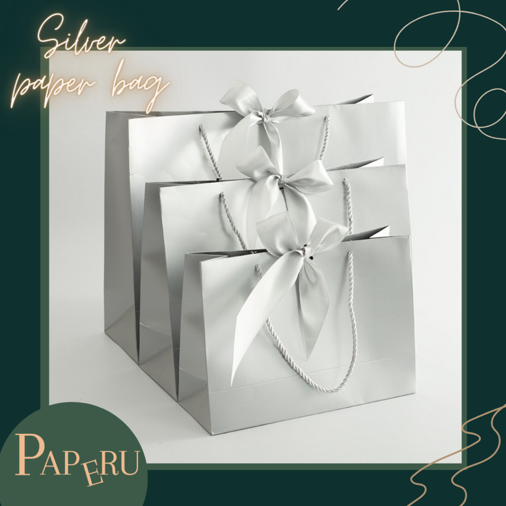 Jual [PAPERU] Silver Paperbag Include Ribbons Premium Paper Bag Kantong ...