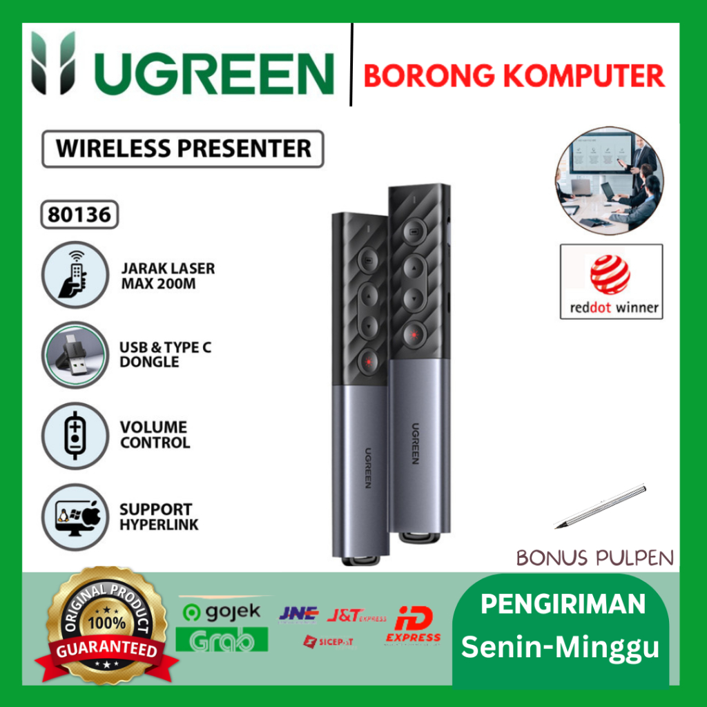 Jual UGREEN Laser Pointer Wireless Presenter Dual Dongle USB A+USB C 80136 | Shopee Indonesia