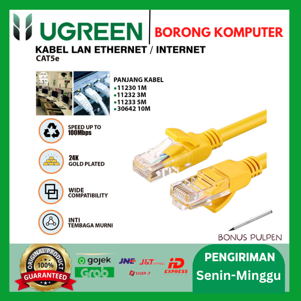 Jual UGREEN Kabel LAN RJ45 Cat 5e UTP Gigabite Ethernet 100Mbps 1M 5M ...