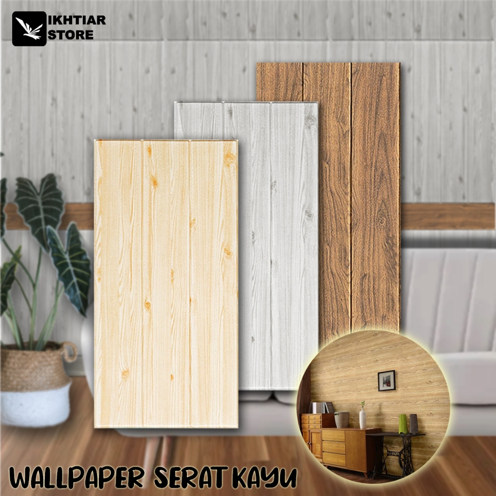 Jual Wallpaper dinding 3d motif SERAT kayu wood foam Dekorasi RUMAH ...