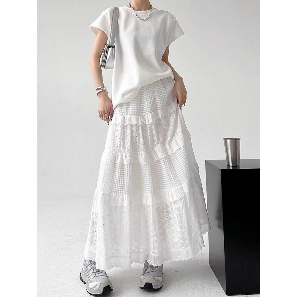 Jual rok kue lace skirt Pinggang Tinggi Wanita - Rok Maxi Putih Wanita ...