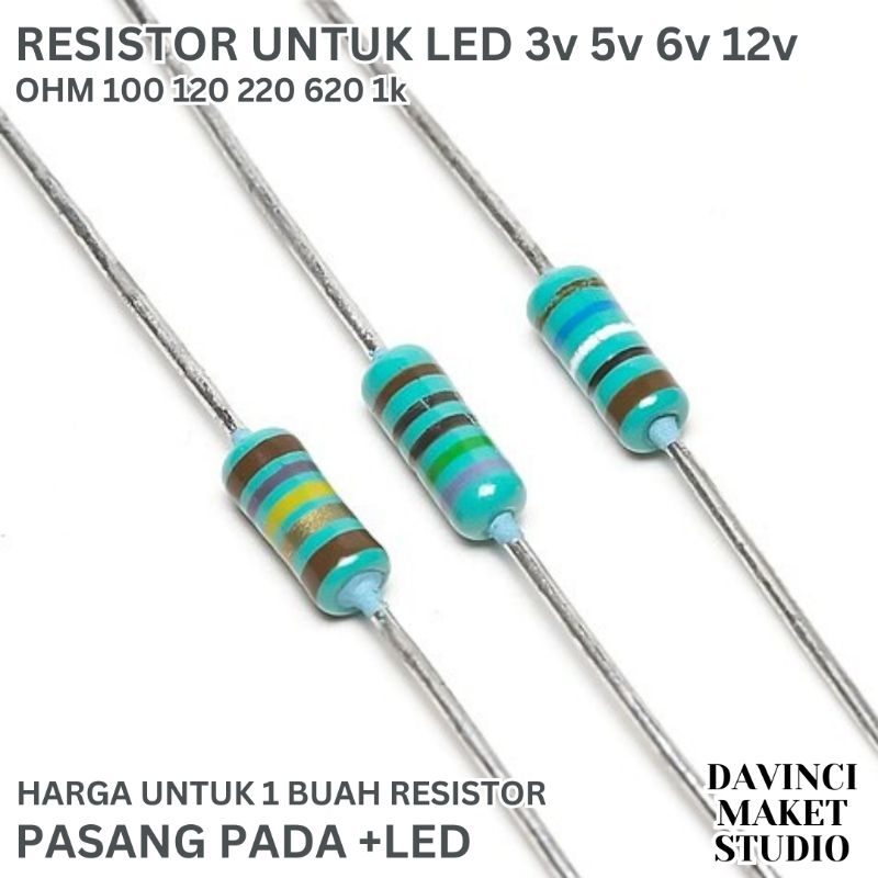 Jual RESISTOR 100 120 220 620 1000 1K R Film Standard untuk LED 3V 6V ...