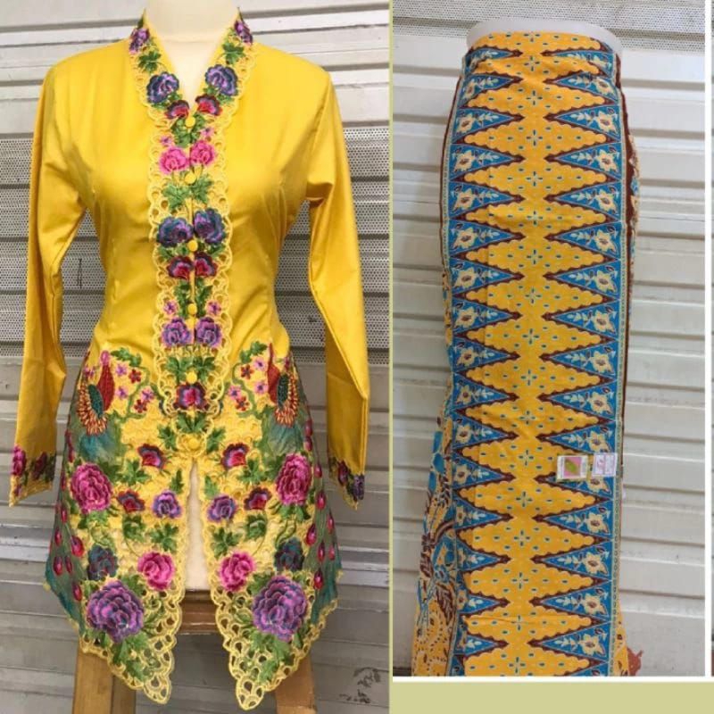 Jual Set Kebaya Encim Bordir Bunga Merak /Kebaya Encim Motif Bunga ...