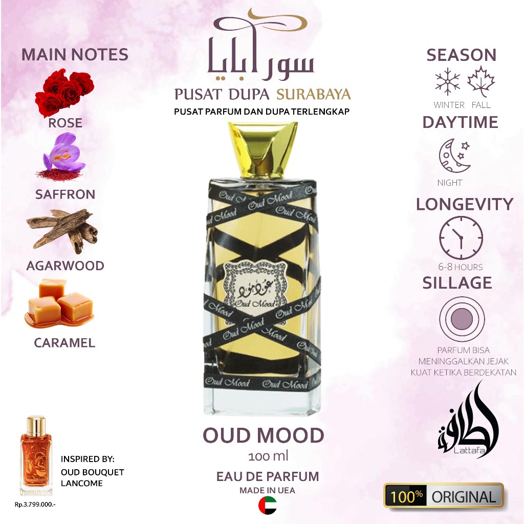 Jual Parfum Asli Arab Original Premium/Dubai/Lattafa/Oud Mood/Aroma Oud/Oleh-oleh haji/Pria ...