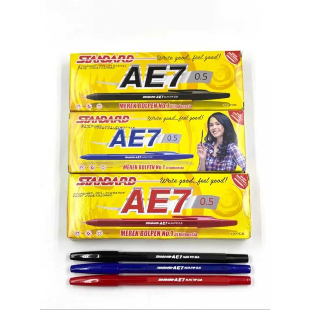 Jual Pulpen Standard AE7 0,5mm Ballpoint Standard Hitam Merah Biru | Shopee Indonesia