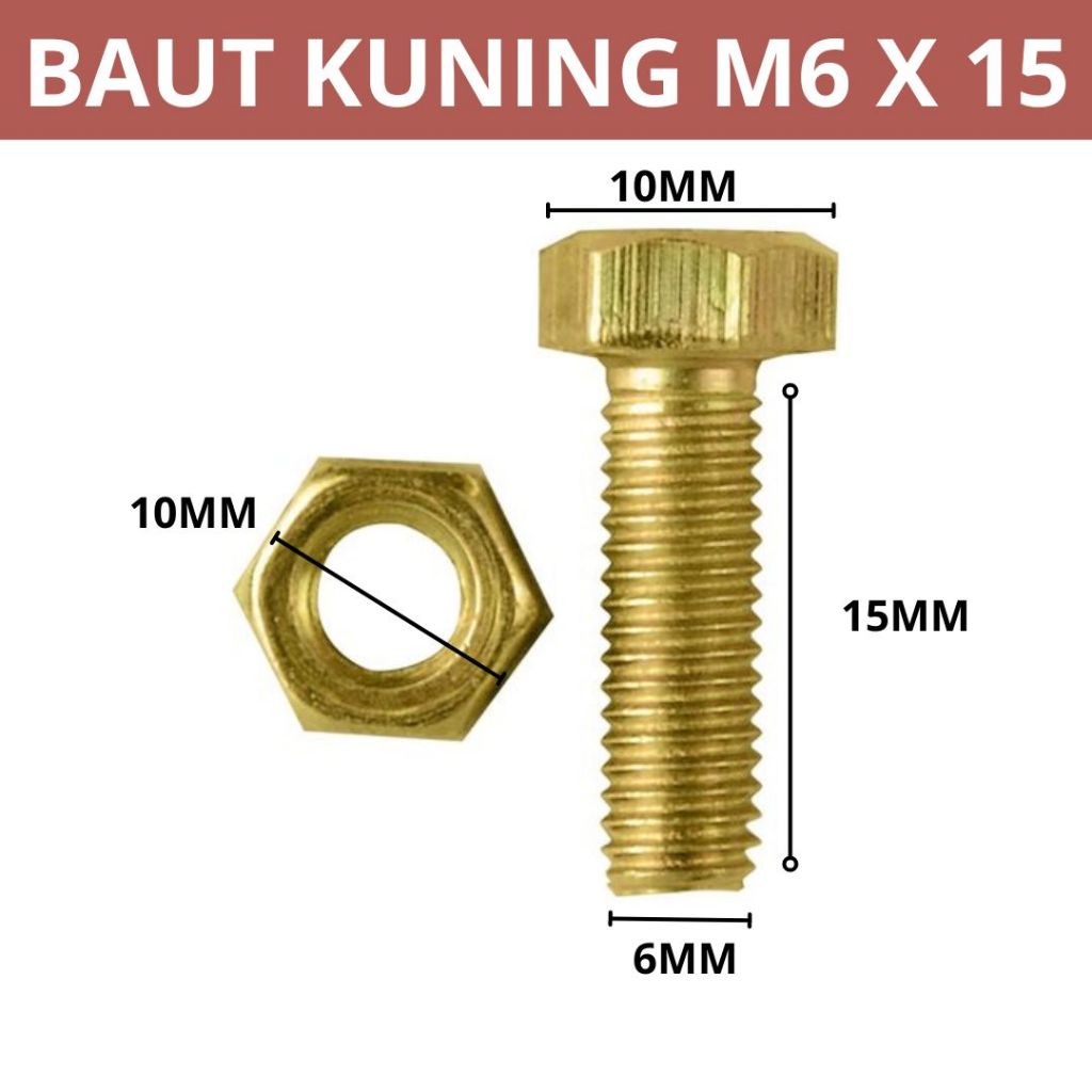 Jual Baut kunci 10 / BAUT KUNING M6 panjang 15MM / B/N M 06 X 15 P1.00 4.6 KNGF + MUR | Shopee ...