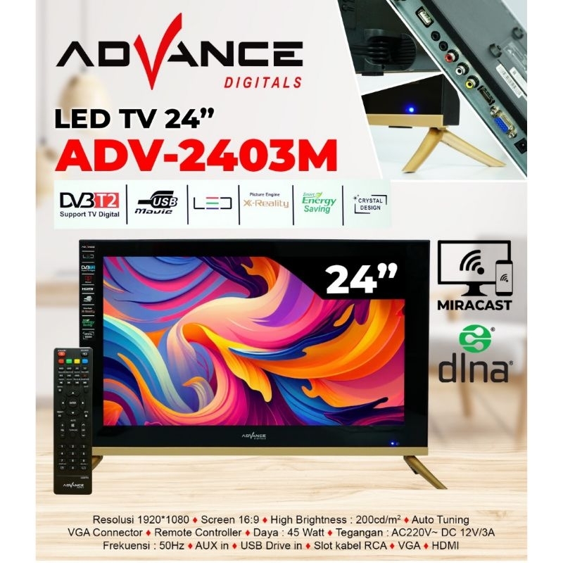 Jual ADVANCE LED TV DIGITAL MIRACAST 24" ADV-2403M | Shopee Indonesia