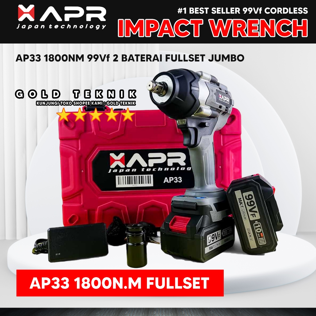 Jual APR Impact wrench Jumbo Facelift 99V 1800NM 1/2inch pembuka baut ...