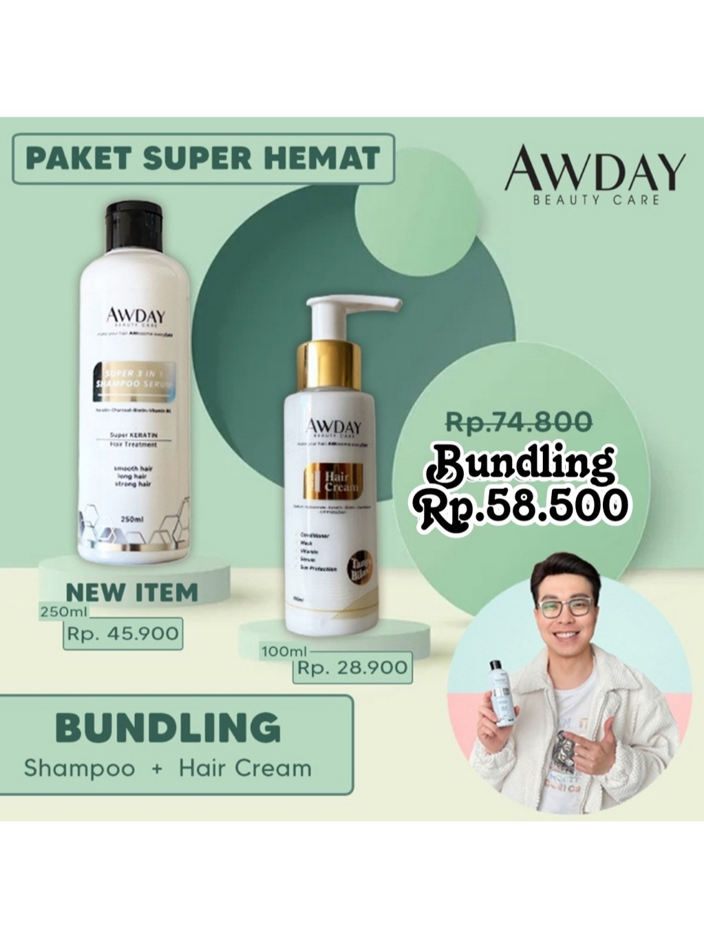 Jual Paket Hemat Shampoo awday 3in1 Plus Hair Cream/ Shampoo Awday ...