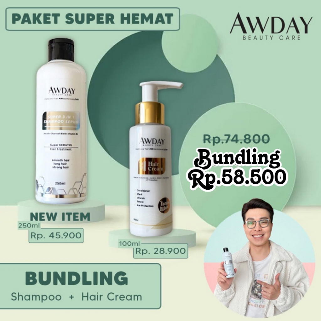 Jual Paket Hemat Shampoo awday 3in1 Plus Hair Cream/ Shampoo Awday ...