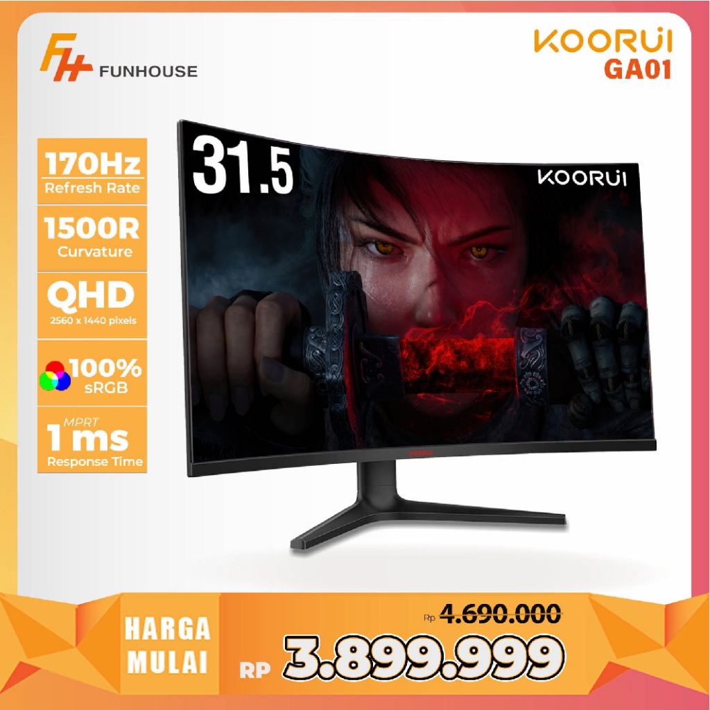 Jual KOORUI 32 inch Curved Gaming Monitor QHD 2K 170Hz 1500R 1ms - GA01 | Shopee Indonesia